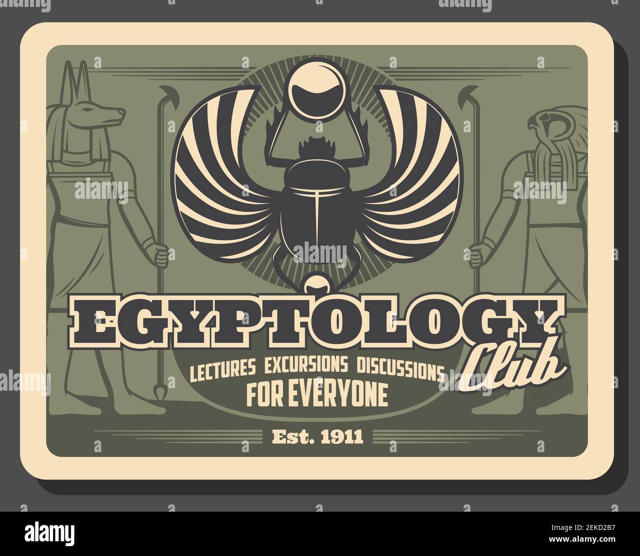 Egyptology club retro poster of ancient Egypt religion vector design ...