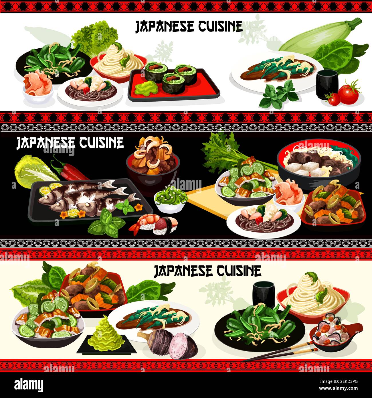 Japanese cuisine vector design of Asian seafood dishes. Nigiri sushi ...