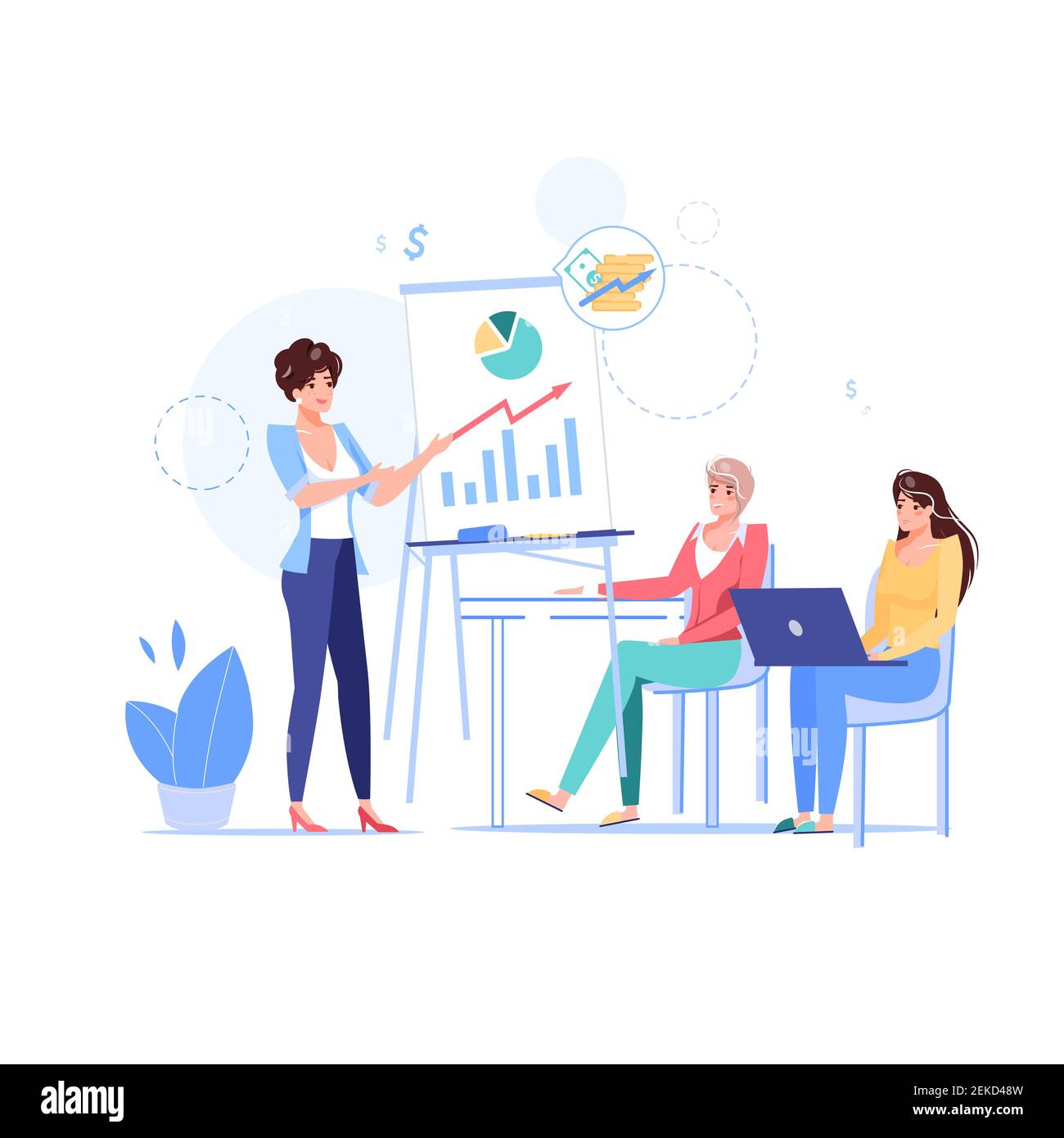 Flat cartoon characters at financial,money management education course ...