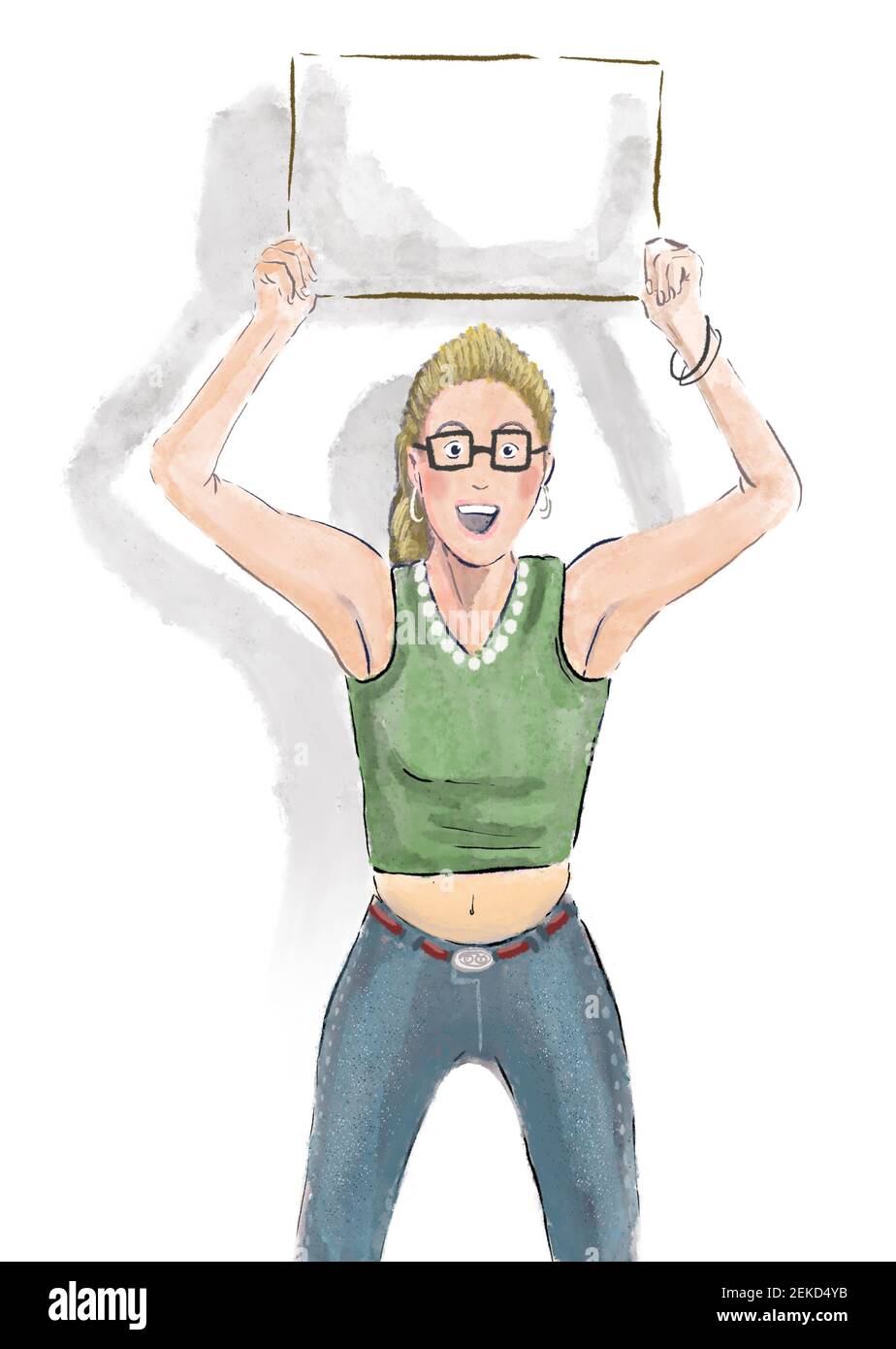 woman holding a sign hand drawn art Stock Photo - Alamy