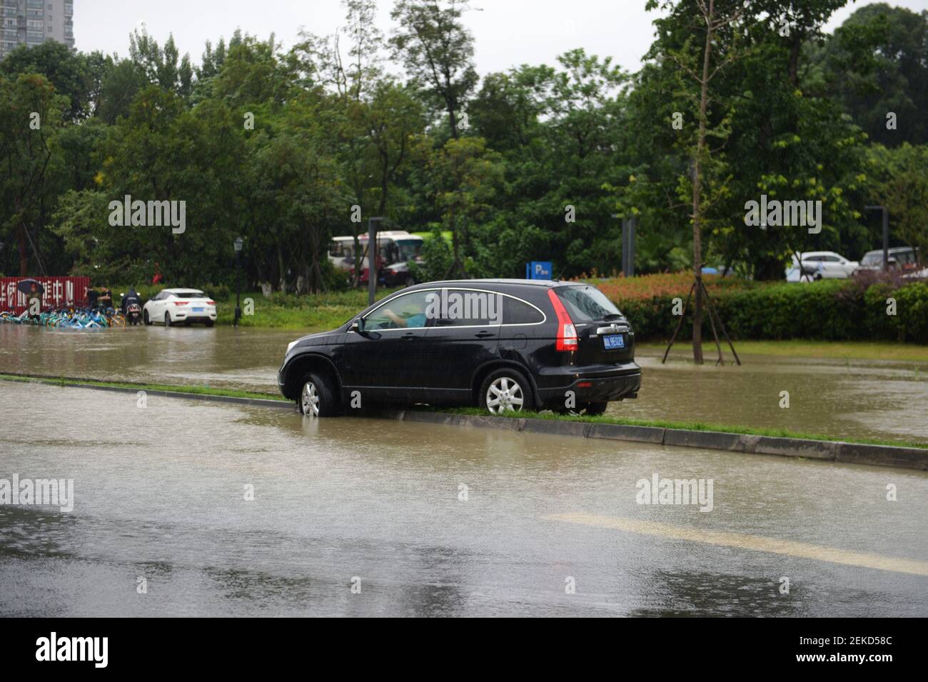 People travel through the city logging caused by heavy rainfall in ...