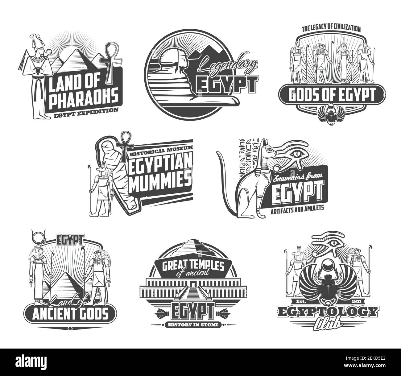 Ancient Egypt icons of Egyptian religion symbols and travel landmarks ...