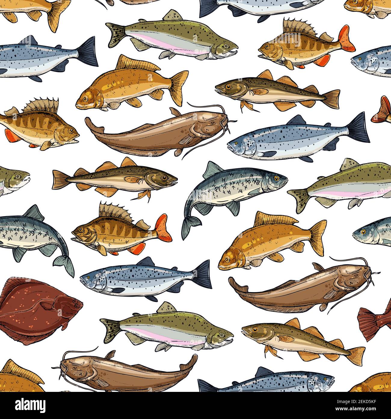 Fish seamless pattern with sea and river animal vector background ...