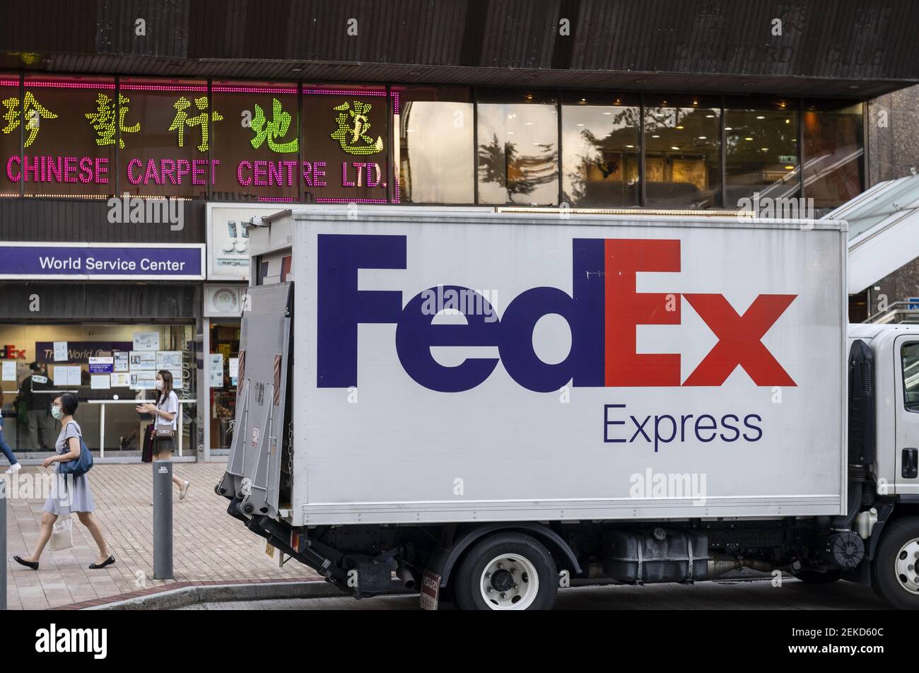 American FedEx Express delivery truck seen parked on the streets of ...