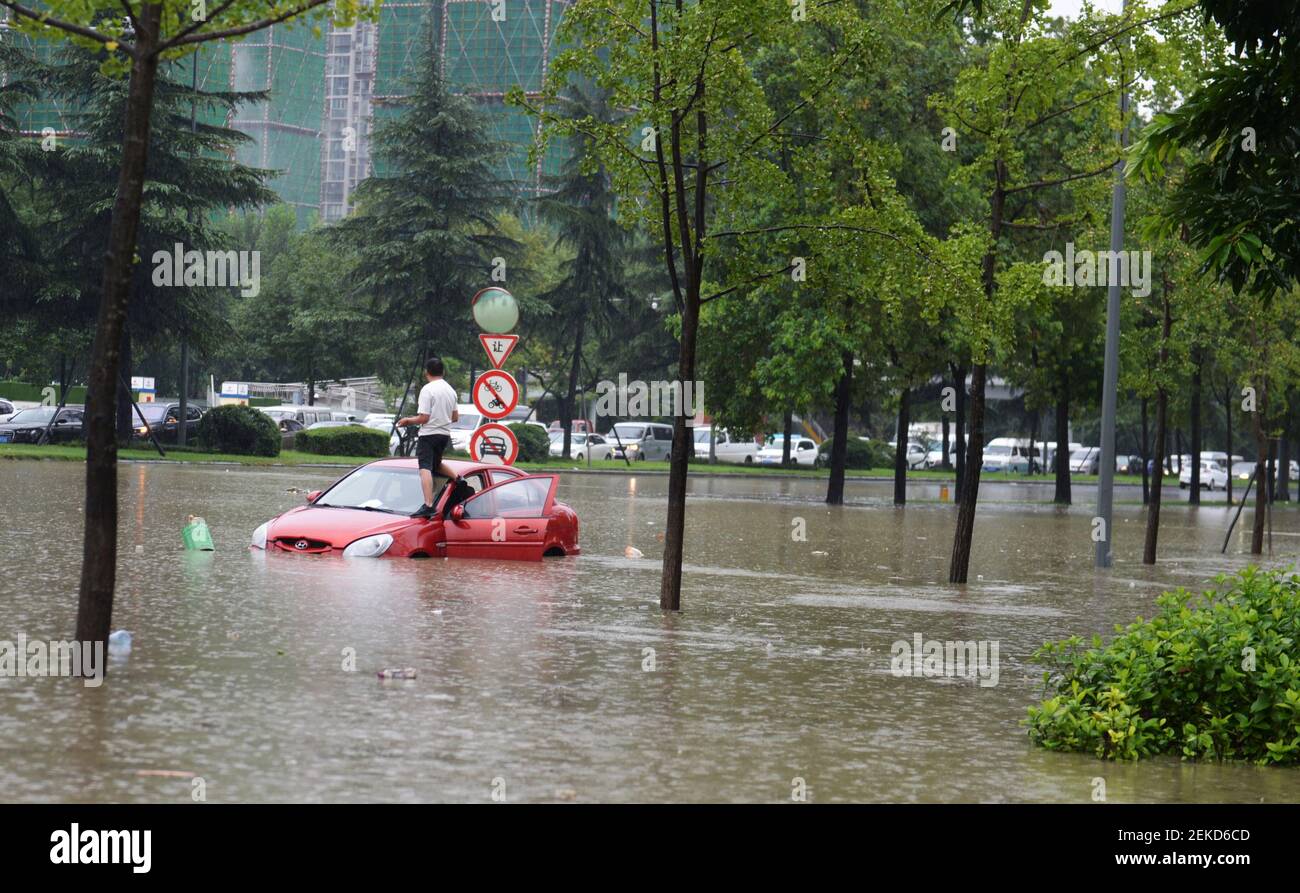 The street was flooded by a heavy rain in Chengdu, Sichuan, China on ...