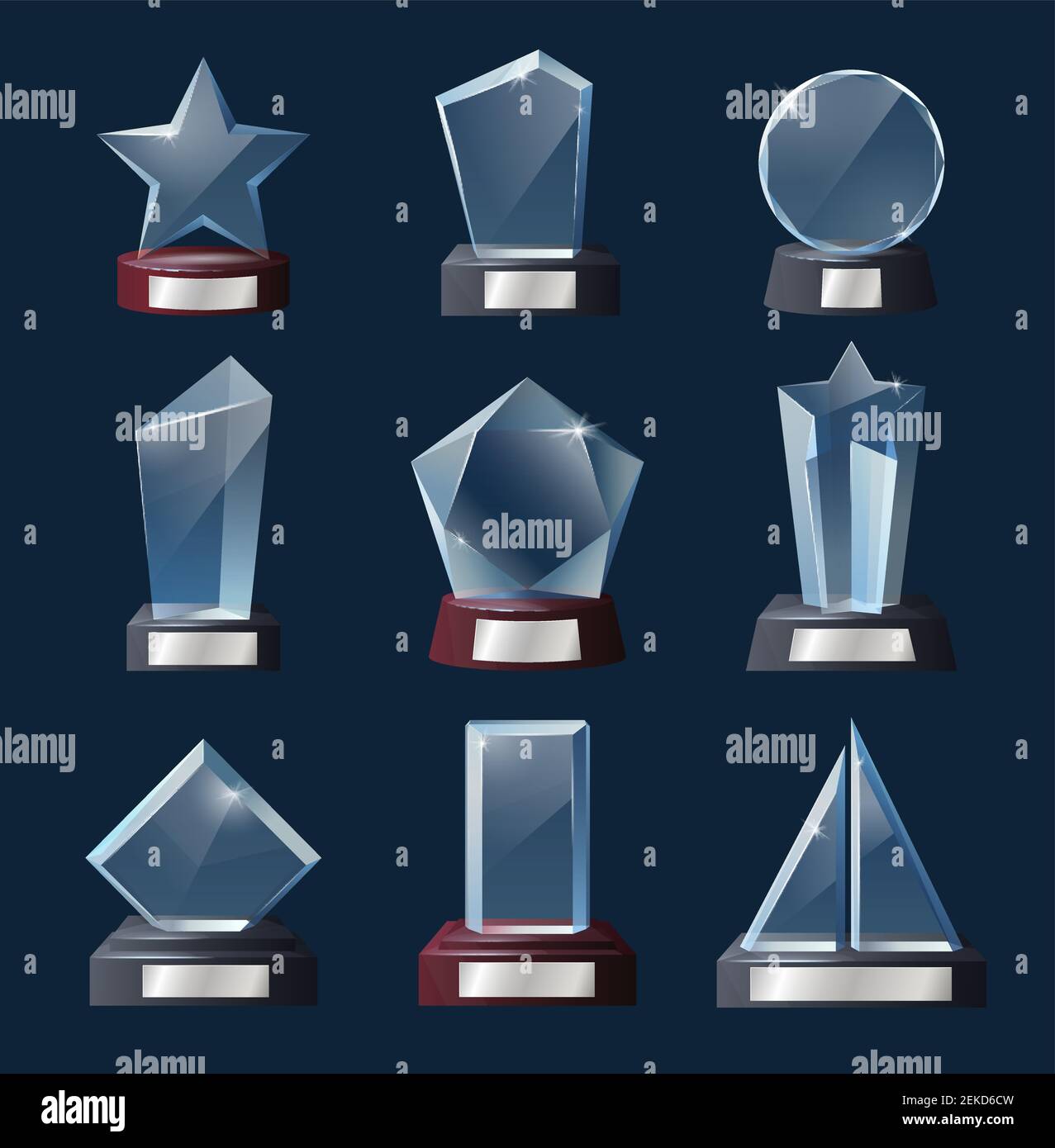 Glass trophy 3d vector templates with awards, prizes and winner cups of ...