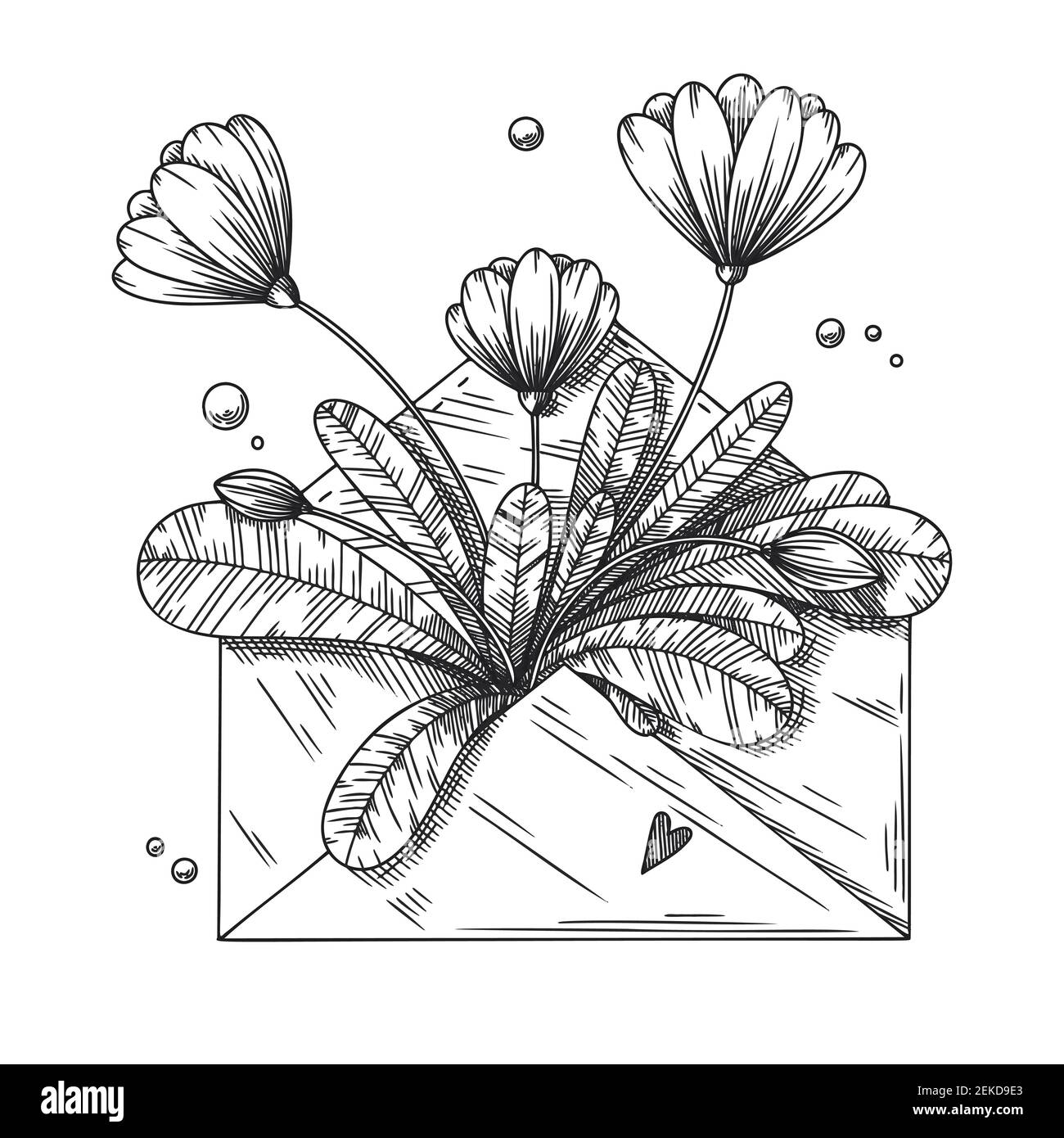 Envelope with flowers and hearts. Holiday package. Vector illustration ...