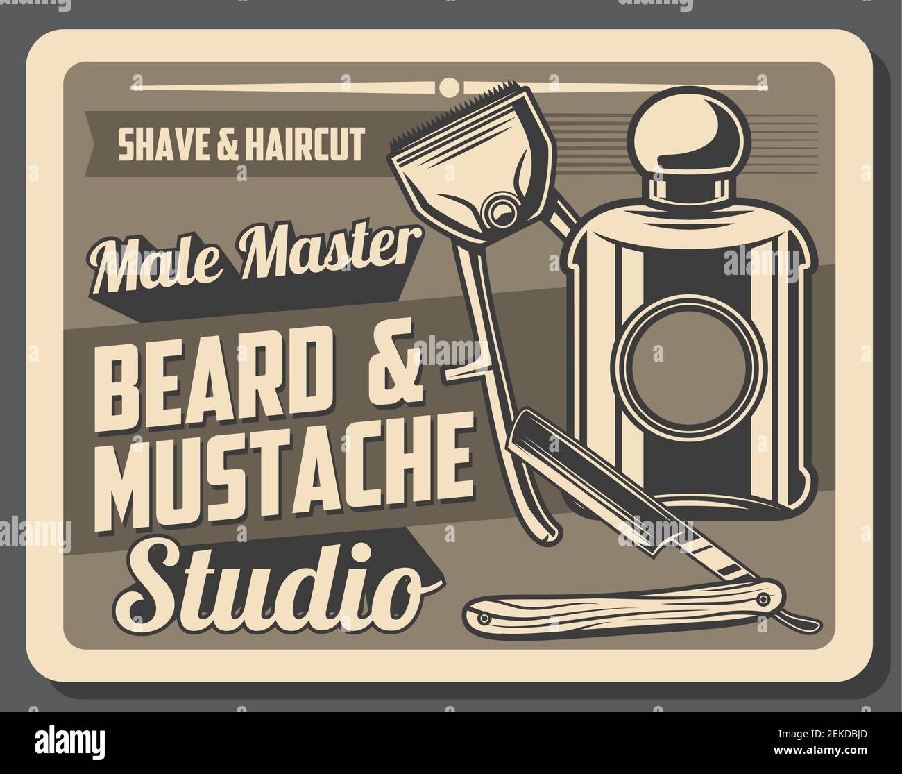 Barbershop or male master studio retro poster of beard and mustache ...