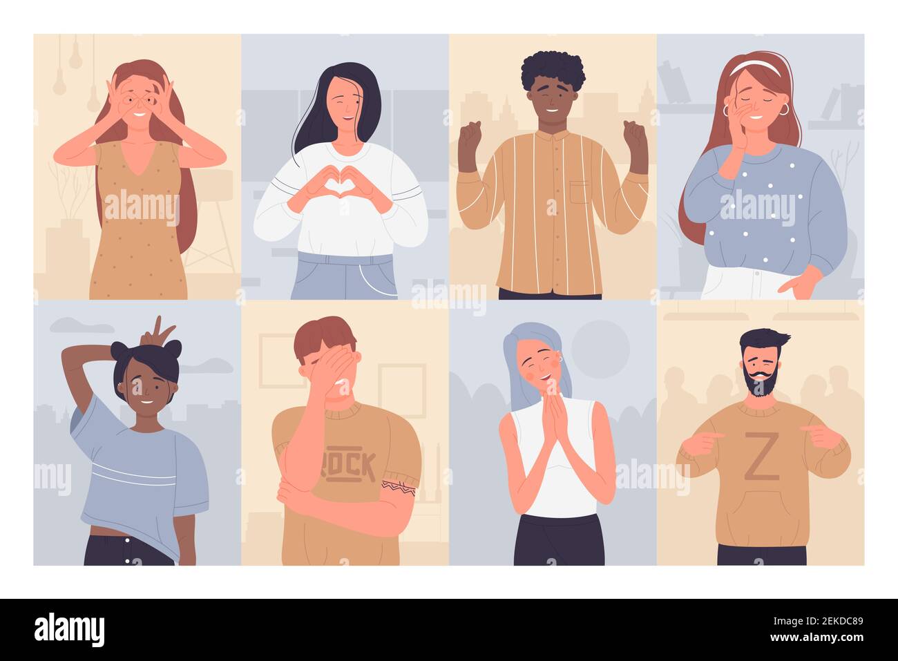 Woman touching face smiling Stock Vector Images - Alamy