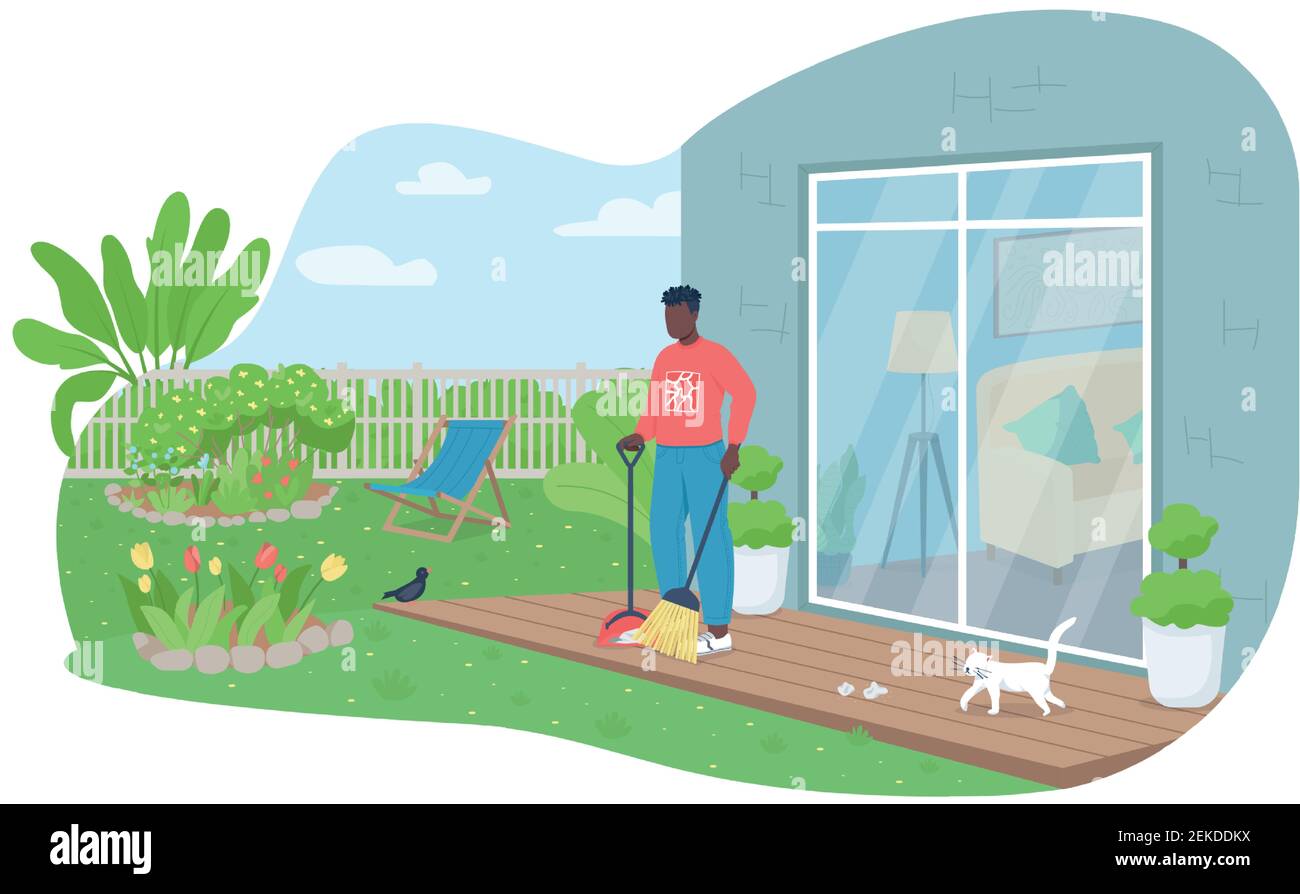 Outdoor cleaning work 2D vector web banner, poster Stock Vector Image ...