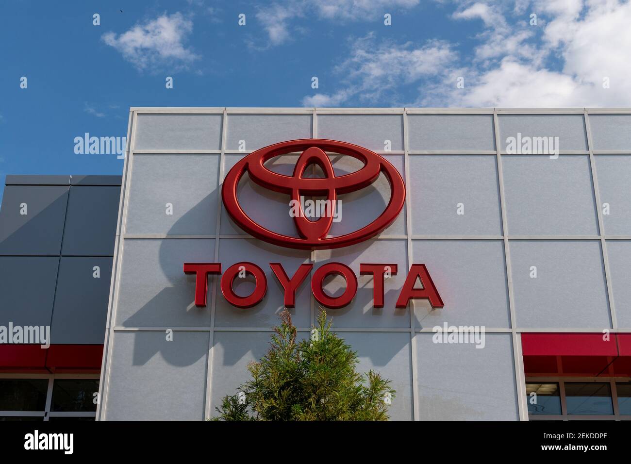 Toyota company logo seen on one of their car dealerships showrooms ...