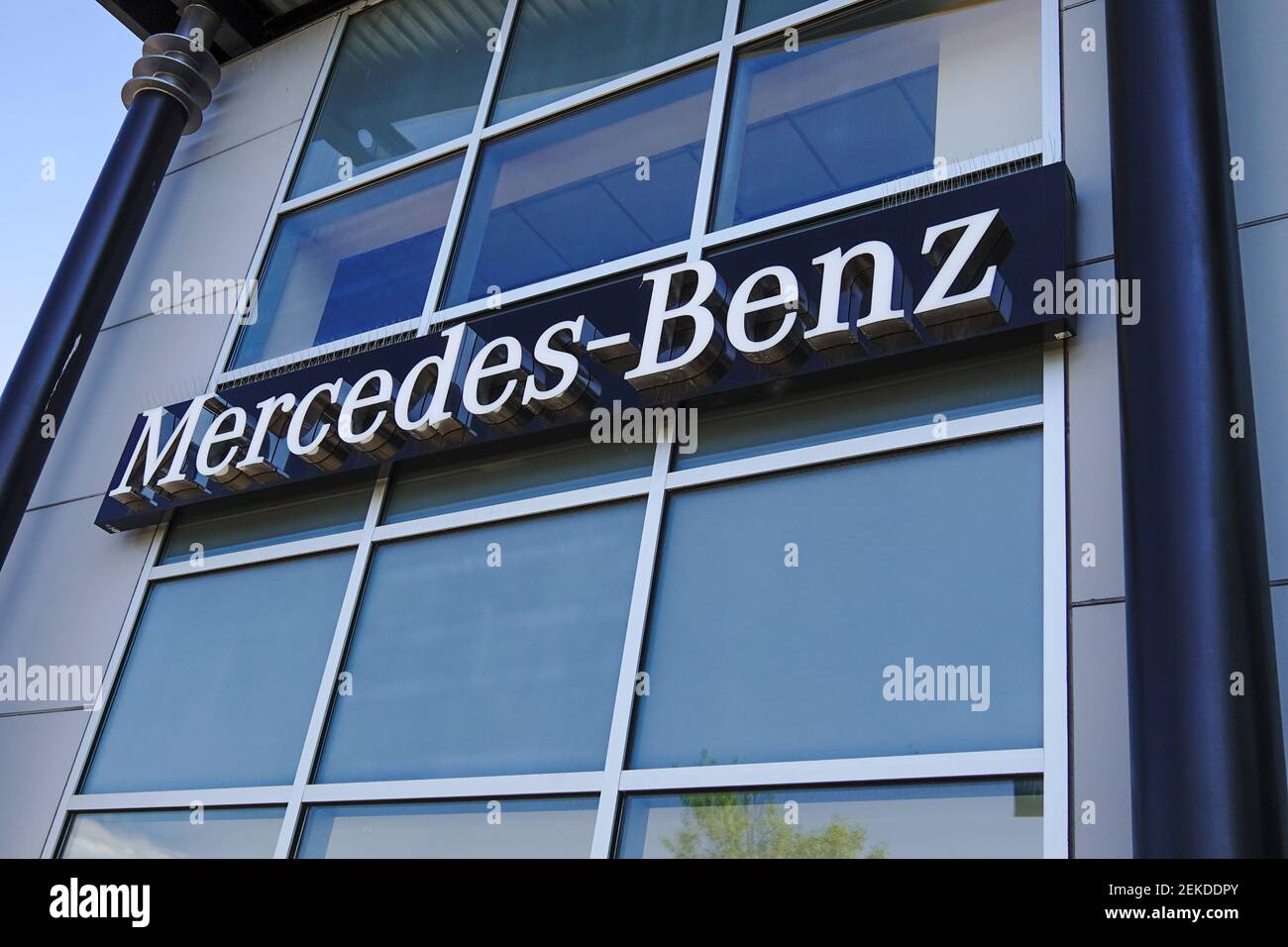 Mercedes-Benz company logo seen on one of their car dealerships ...