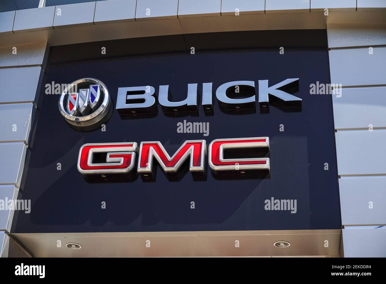 Buick and GMC company logos seen on one of their car dealerships ...