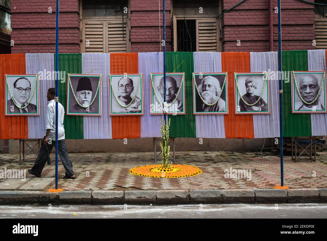 Roads are decorated with the legend persons photo and tri-color ribbon ...
