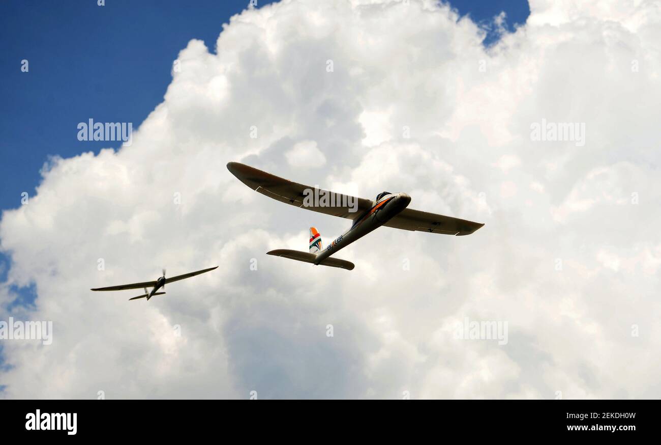 A close up of a model airplane in flight at the Budapest University of ...