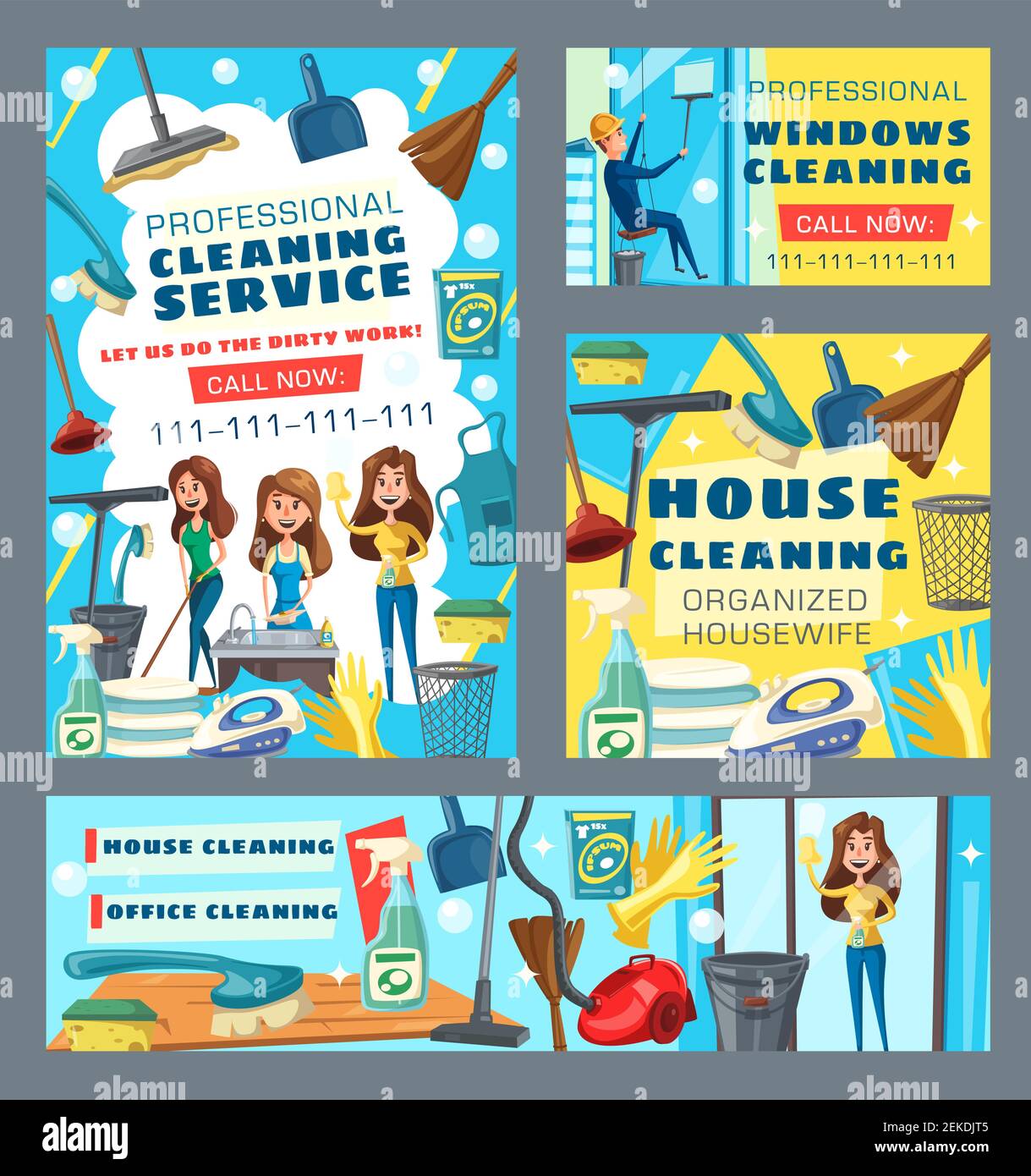 Cleaning service vector design of house, office and window cleaning ...