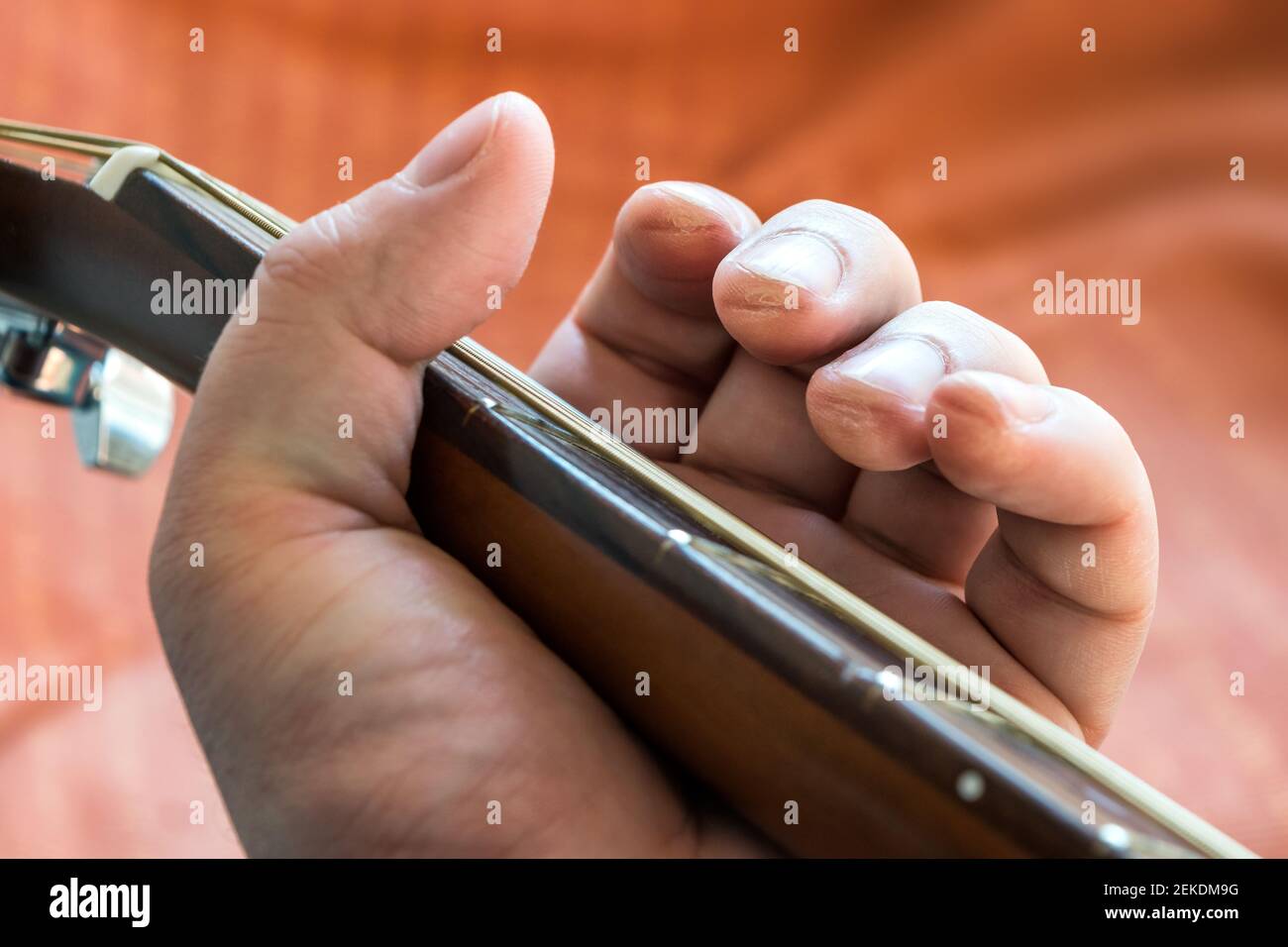 Guitarist fingers calluses with acoustic guitar fretboard Stock Photo ...