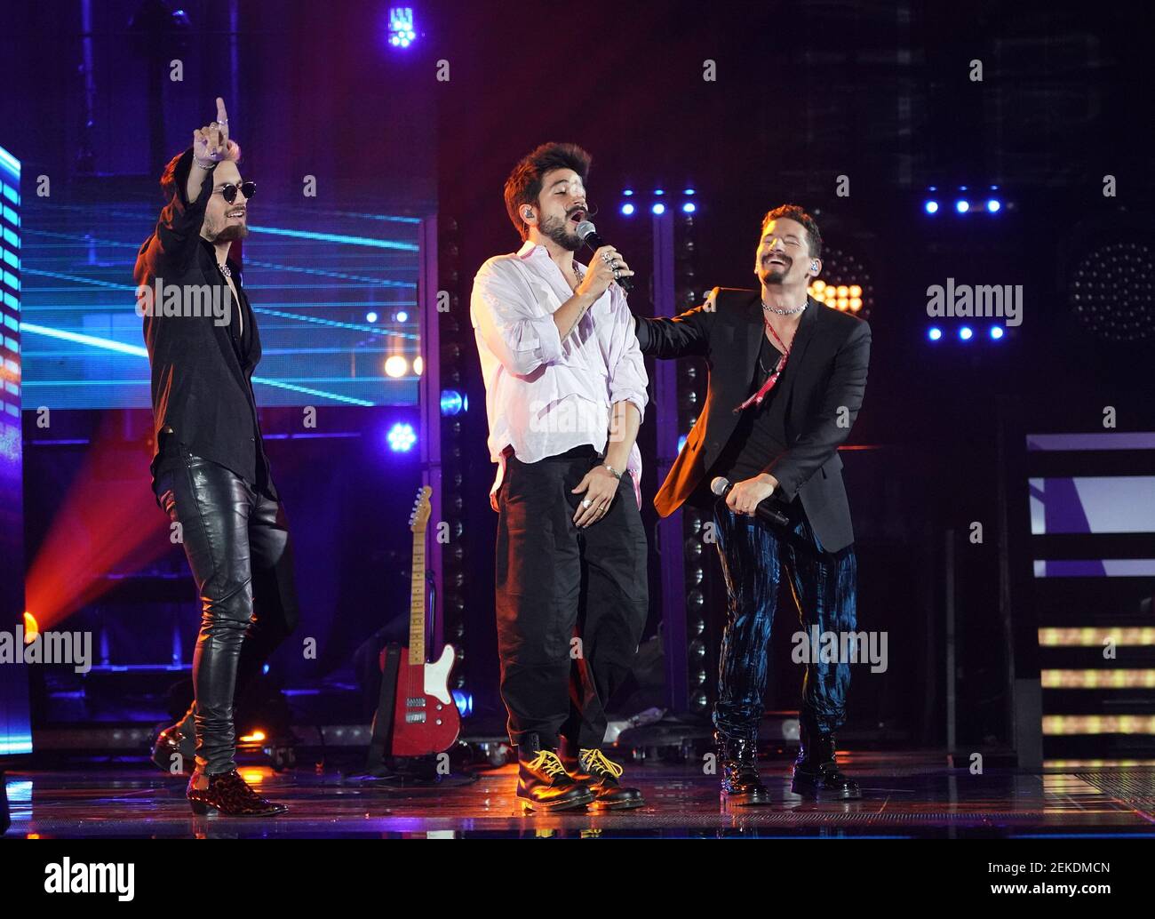 MIAMI, FL - AUGUST 16: Rick Montaner, Camilo and Mau Montaner are seen ...