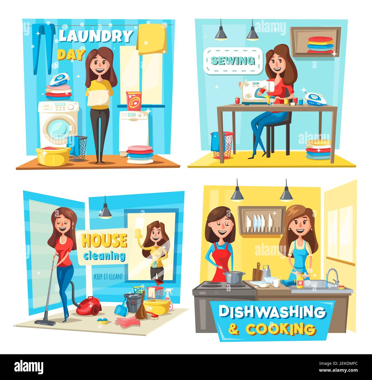 Cartoon housewife washing dishes hi-res stock photography and images ...