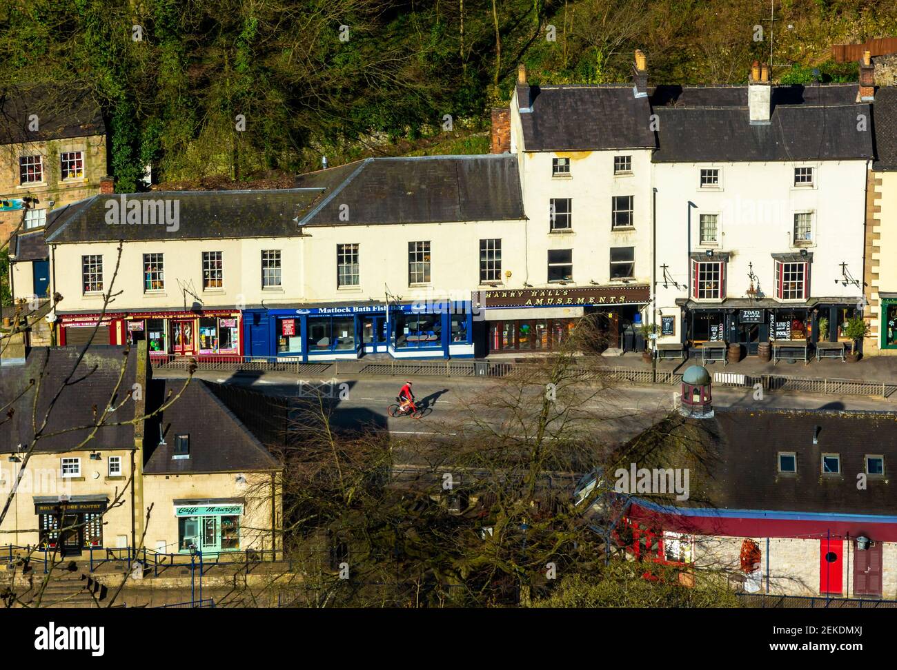 Shops and houses on the hillside at Matlock Bath a popular tourist ...