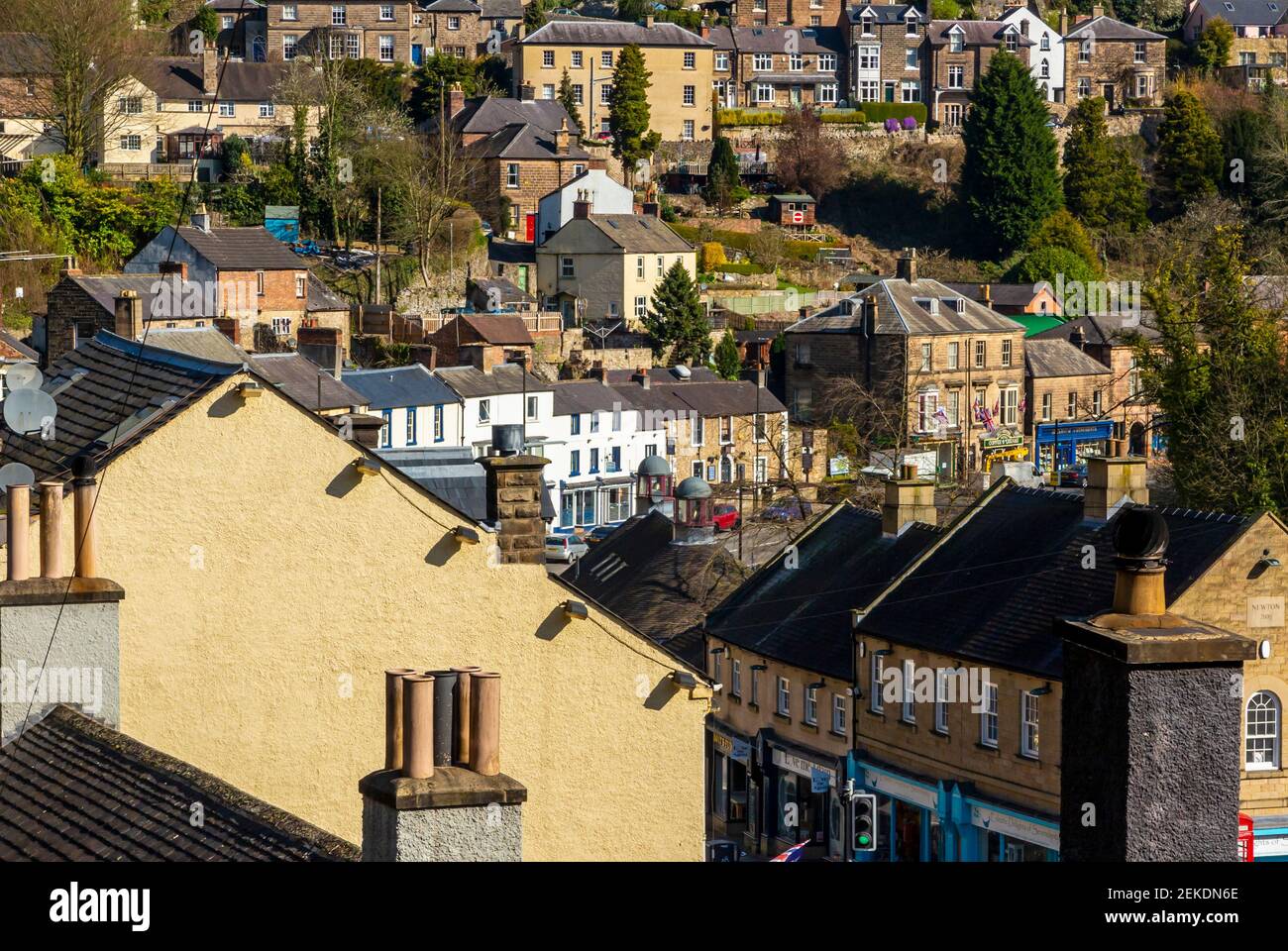 Shops and houses on the hillside at Matlock Bath a popular tourist ...