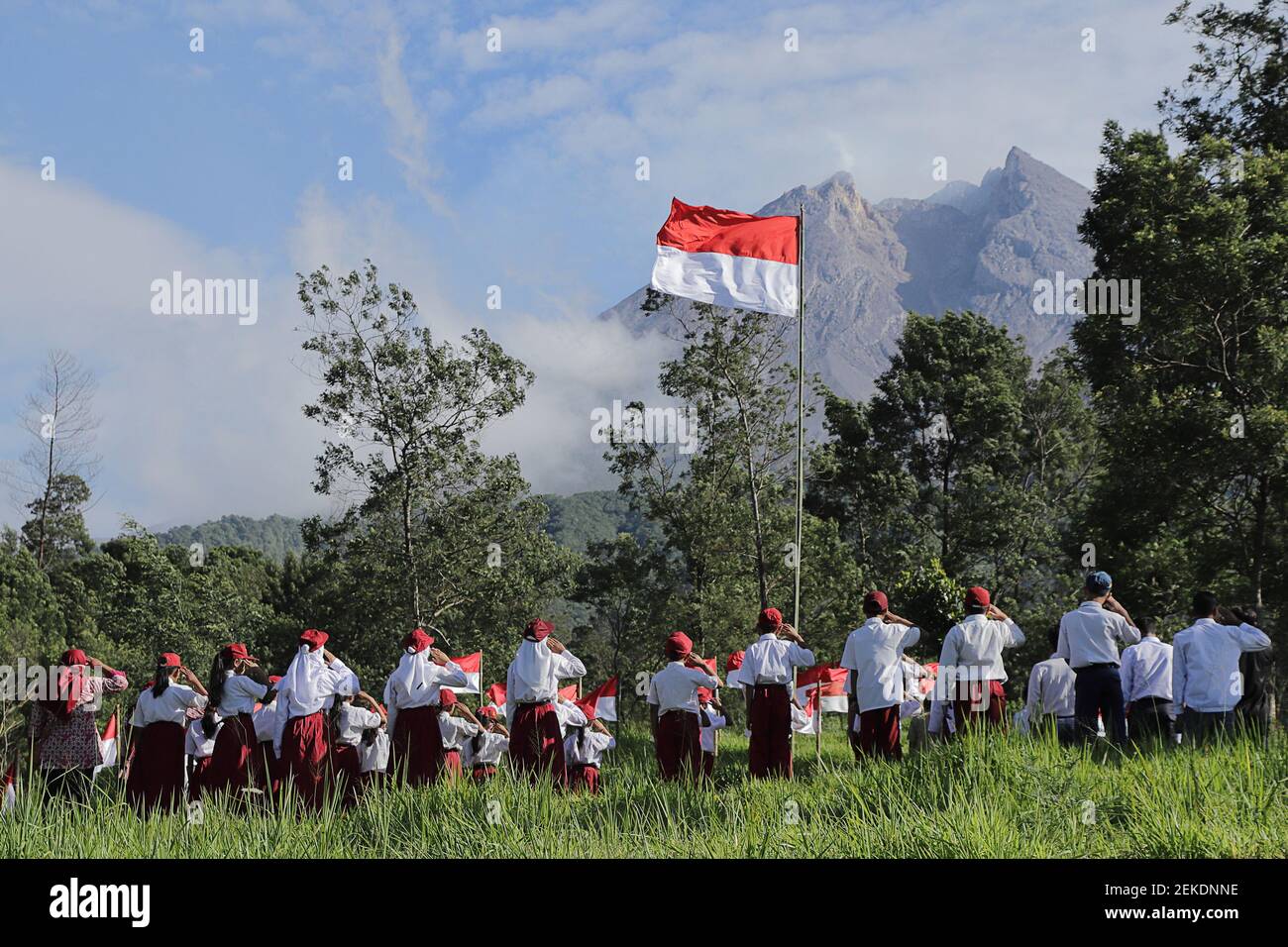 Indonesian students conduct flag raising ceremony during commemorate ...