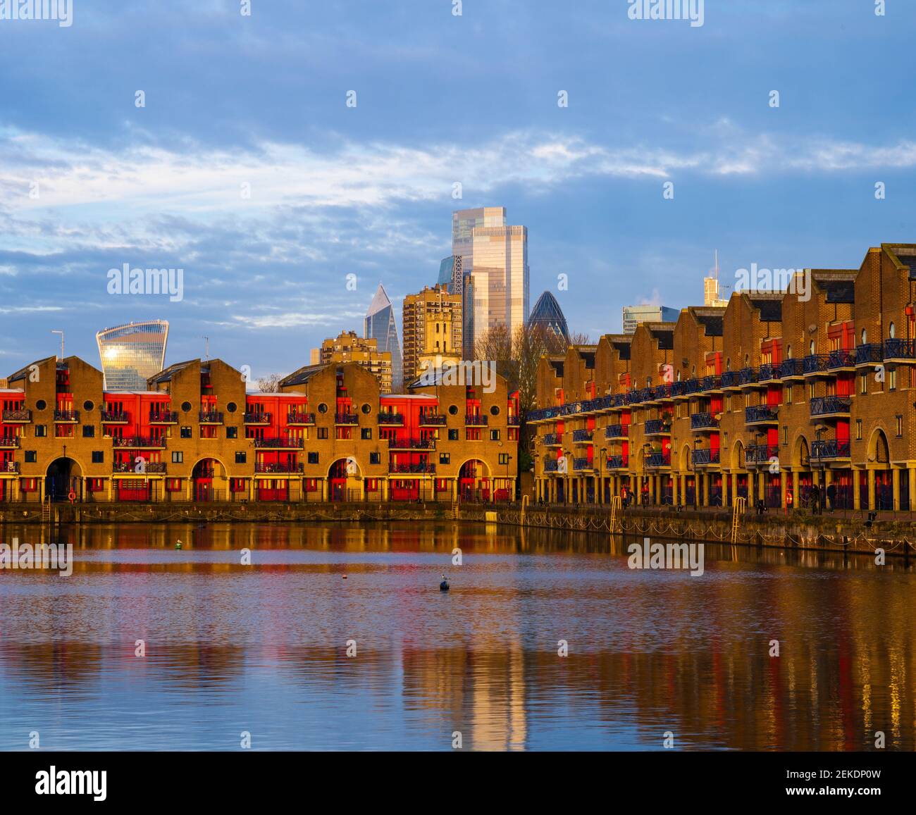 Shadwell Basin housing looking towards the City of London Stock Photo ...