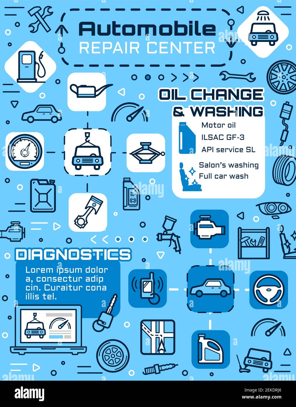 Auto repair service of car diagnostics and vehicle maintenance vector ...