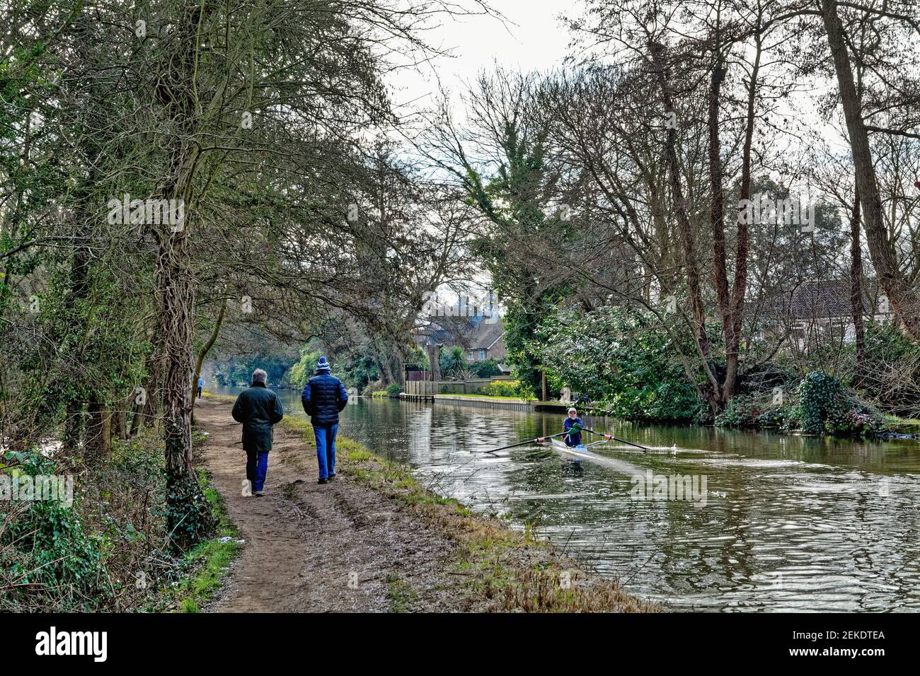 The River Wey navigation canal at New Haw on a winters day,Surrey ...