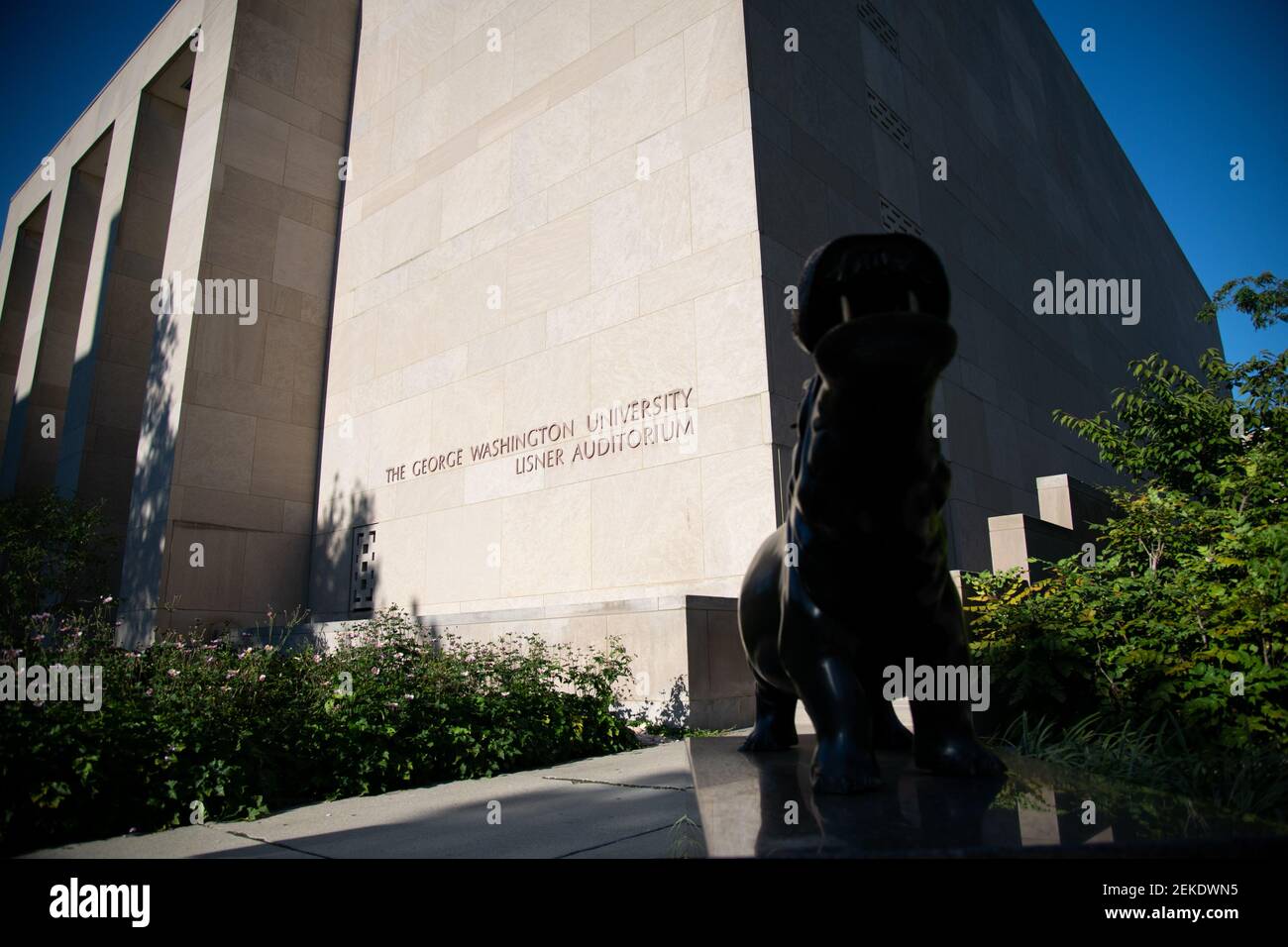 A general view of Lisner Auditorium and the Hippo sculpture, known as ...
