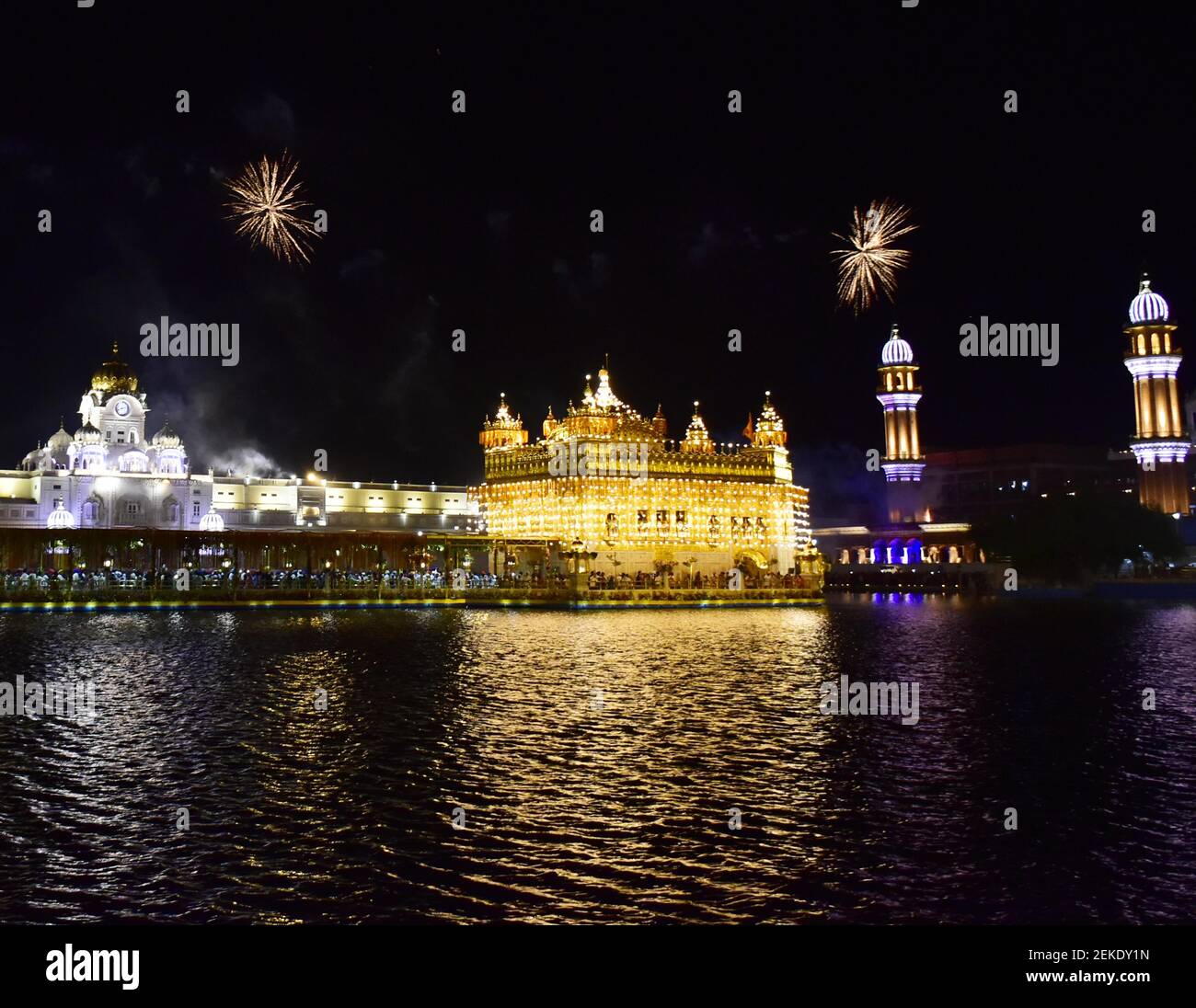 AMRITSAR, INDIA - AUGUST 19: Fireworks at Golden Temple to mark the ...