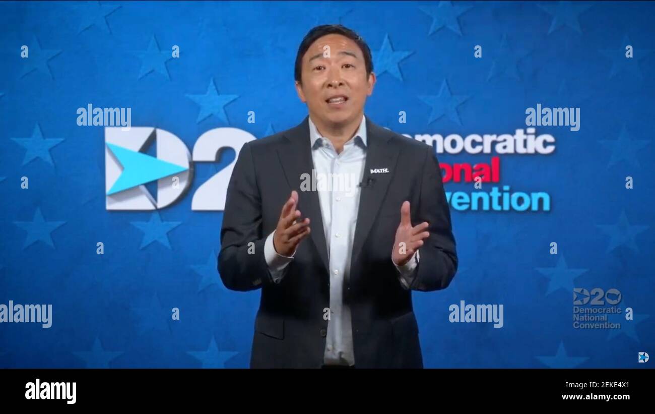Andrew Yang speaks during the fourth night of the 2020 Democratic ...