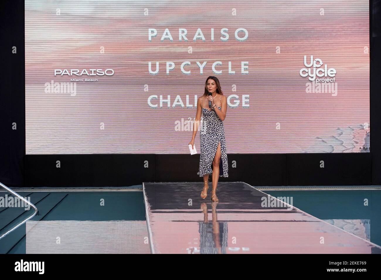 MIAMI BEACH, FL - AUG 20: Gabriella Smith is seen (MC) during the Miami ...