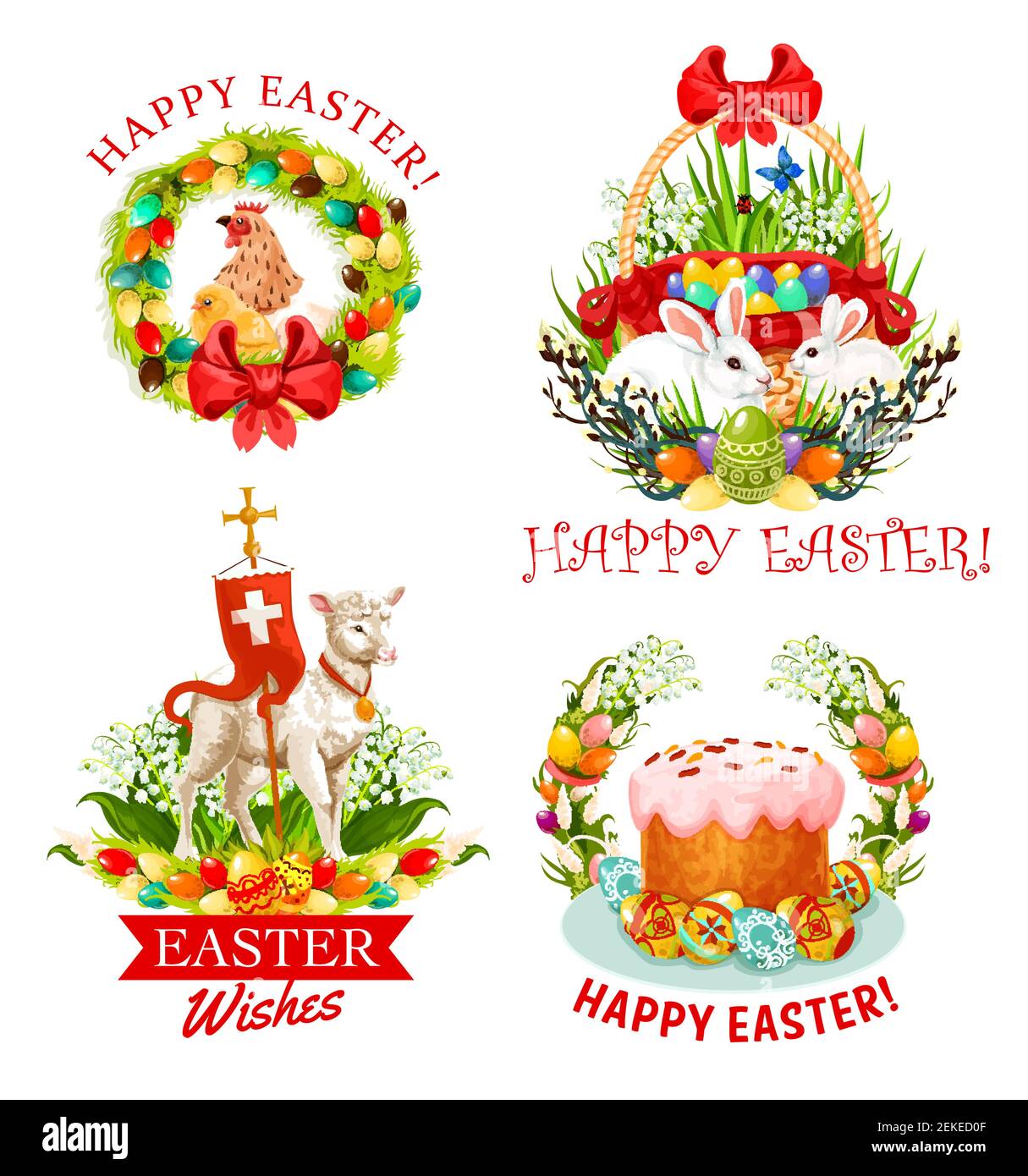 Happy Easter icons with Christian religion holiday vector symbols ...