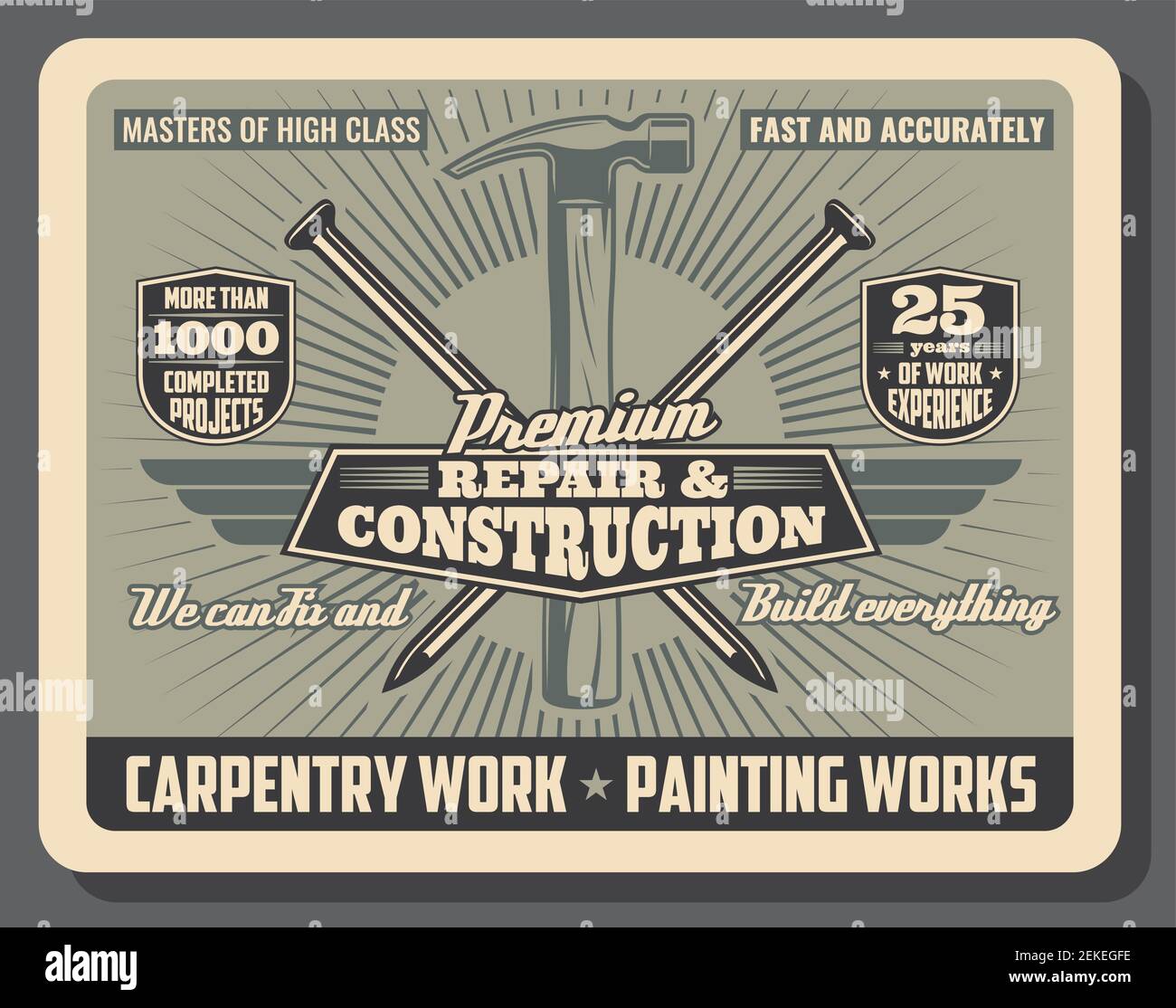 Construction service and repair tools and equipment shop vintage poster ...