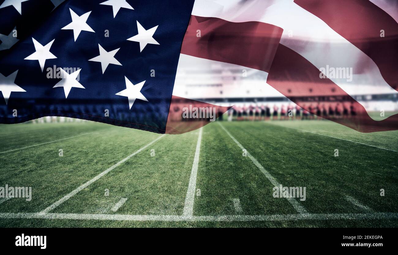 American football on stadium with USA flag Stock Photo - Alamy