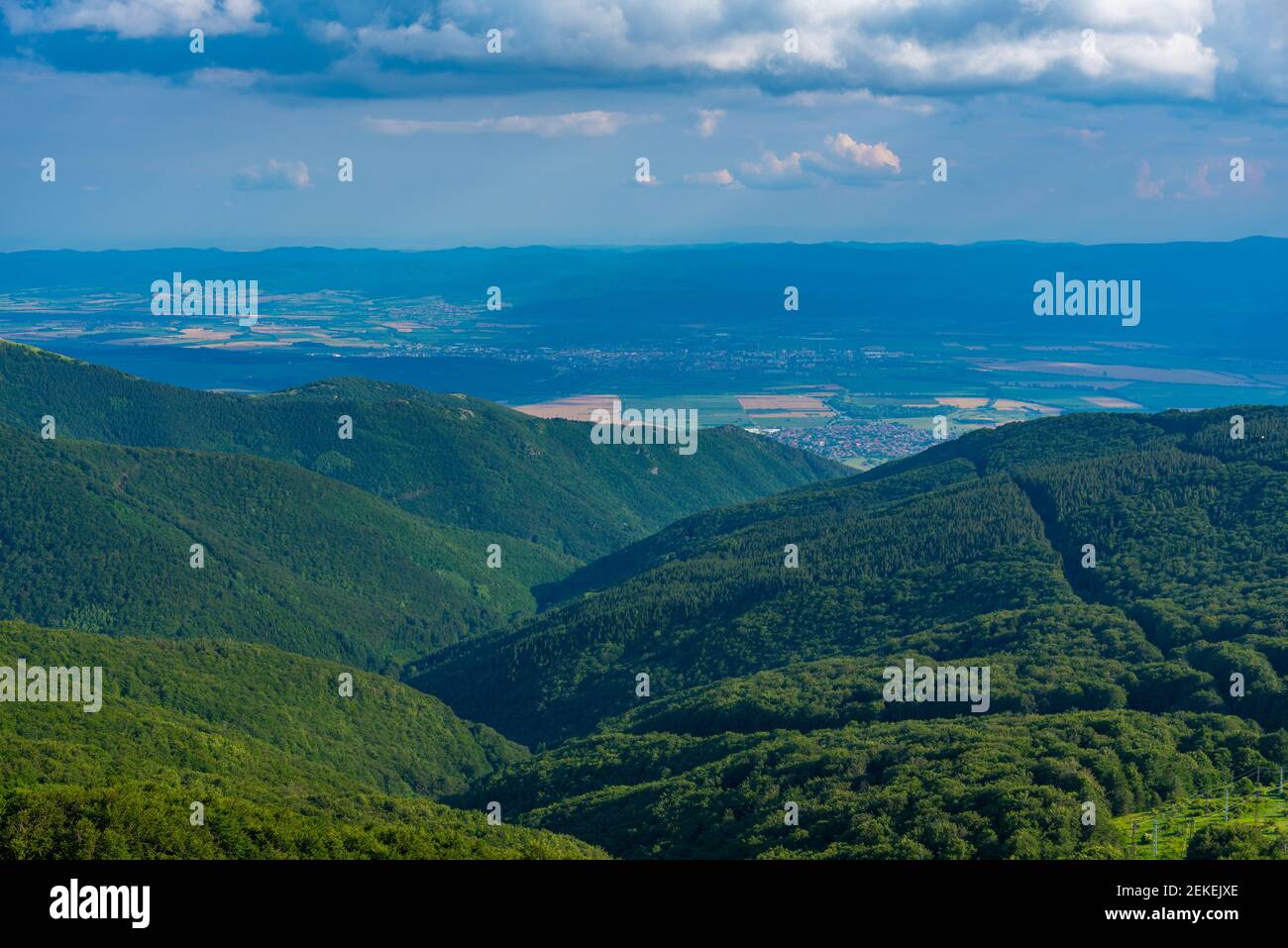 Central Balkan mountain range viewed from Buzludzha peak in Bulgaria ...