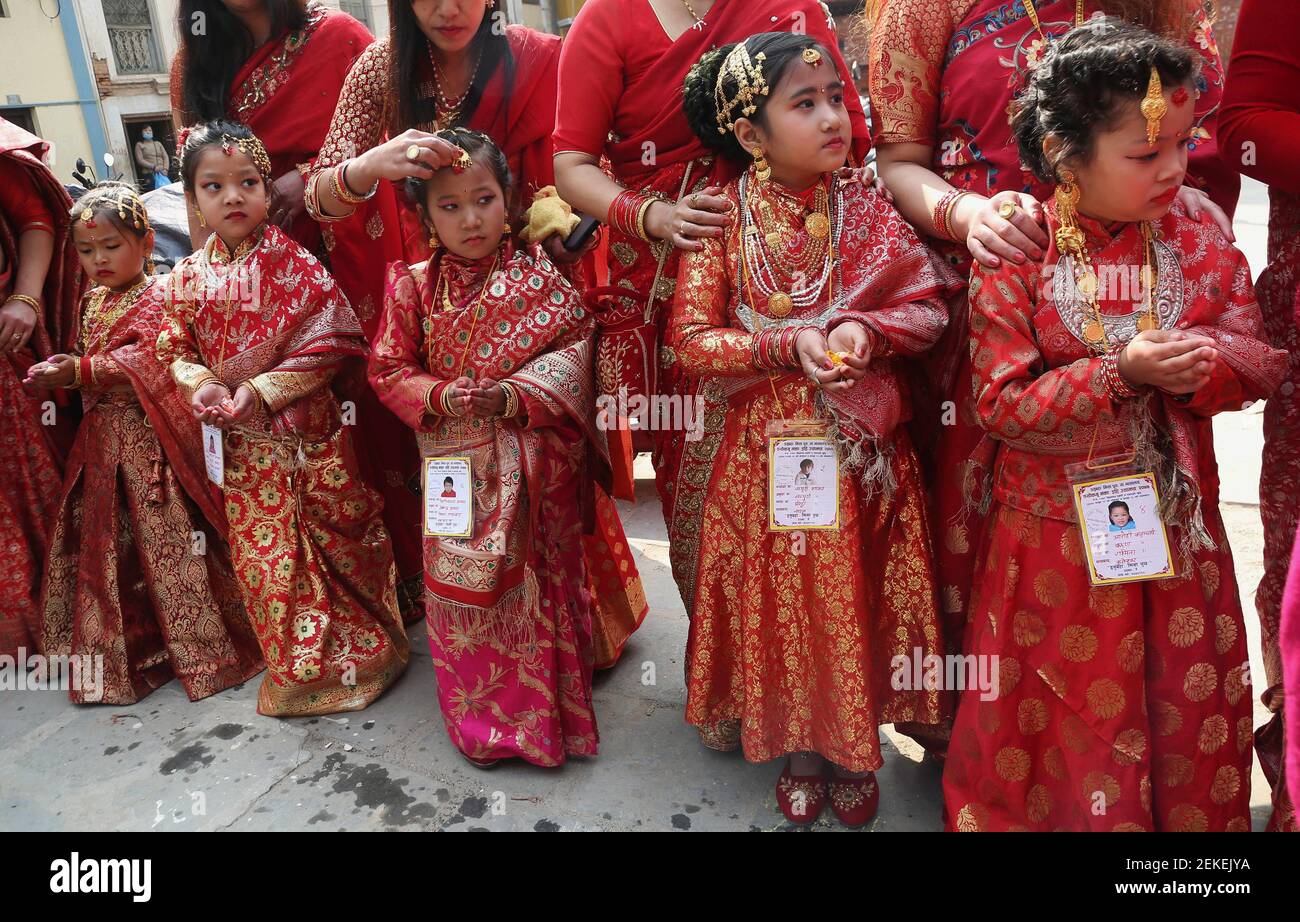 Kathmandu, Bagmati, Nepal. 23rd Feb, 2021. Girls from Newar community ...