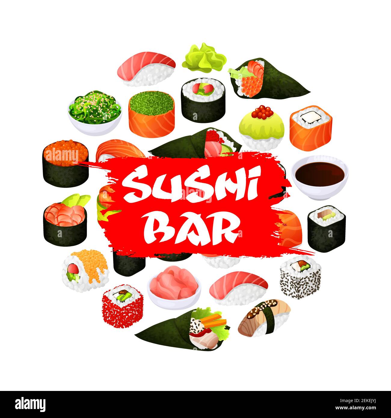 Sushi bar sign, Japanese bar and Asian restaurant menu poster. Vector ...