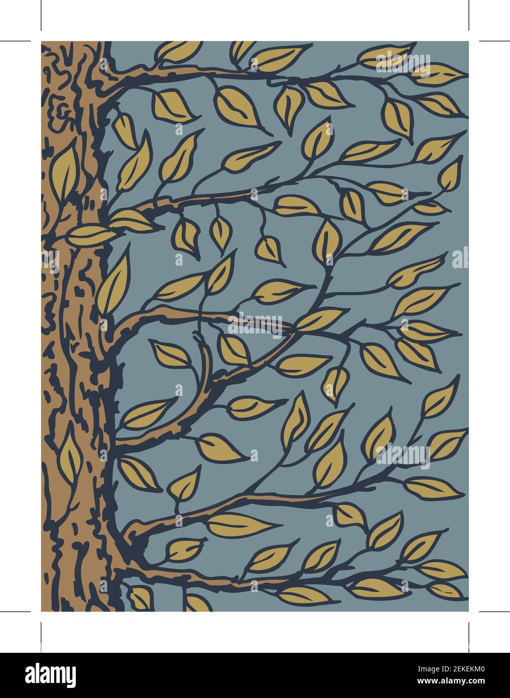 Background with a tree. The trunk, branches and leaves close-up. Vector ...