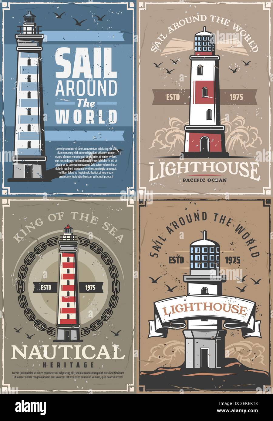 Nautical lighthouse, seafarer marine adventure and sailing heritage ...