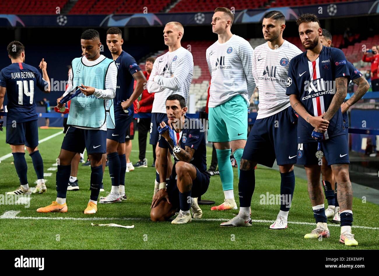 LISBON, PORTUGAL - AUGUST 23: Paris Saint-Germain players look dejected ...