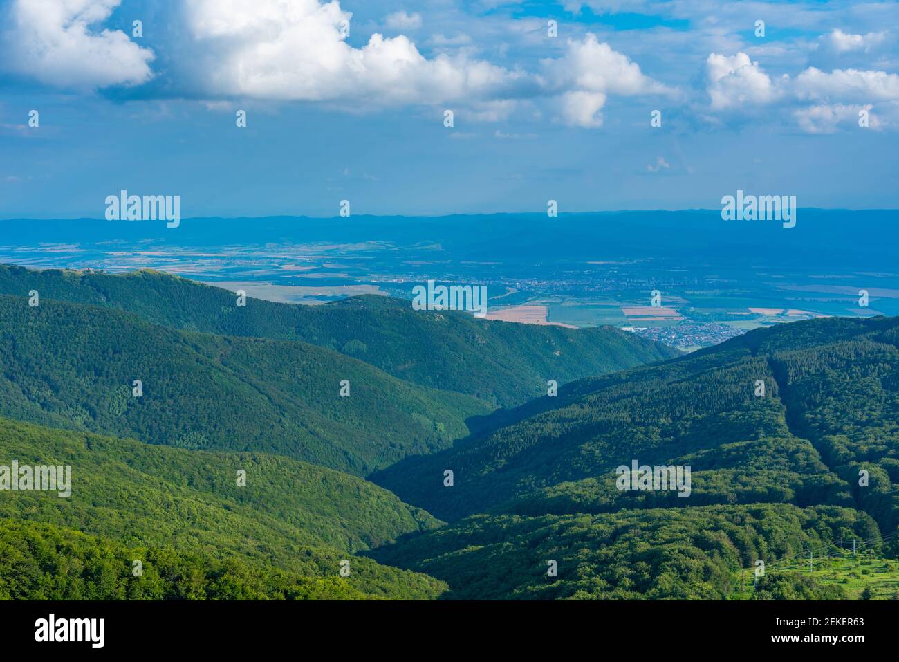 Central Balkan mountain range viewed from Buzludzha peak in Bulgaria ...