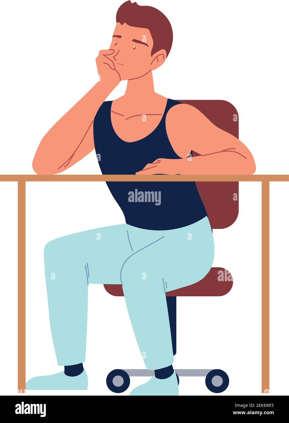 bored man sitting on the chair with desk, procrastination vector ...