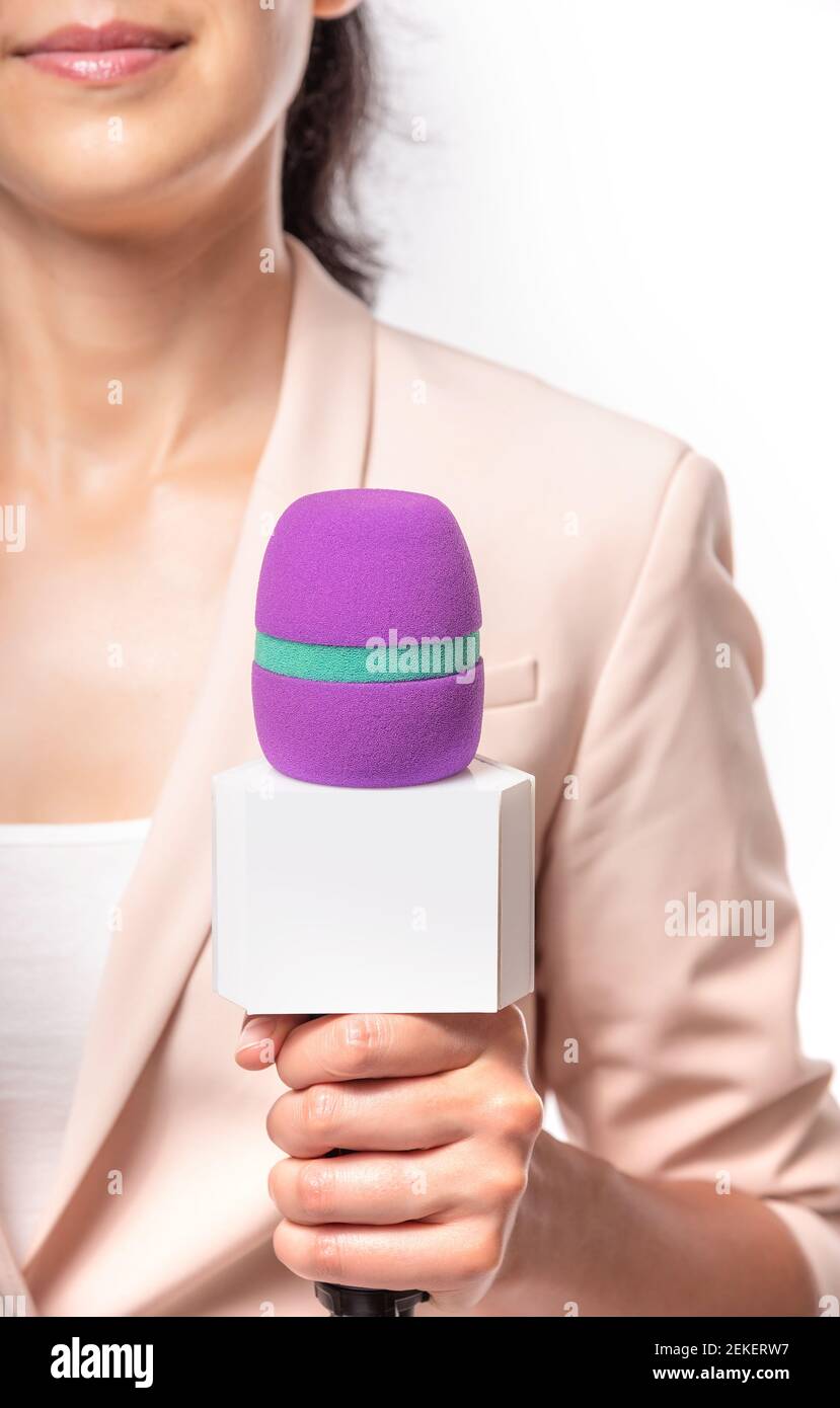 Female asian journalist microphone hi-res stock photography and images ...