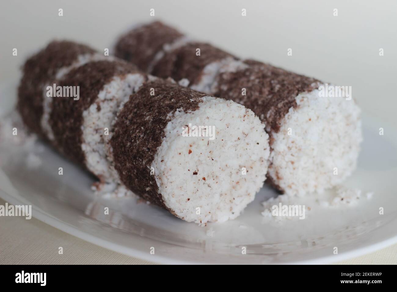 Steamed finger millet cake. Made with finger millet flour combined with ...