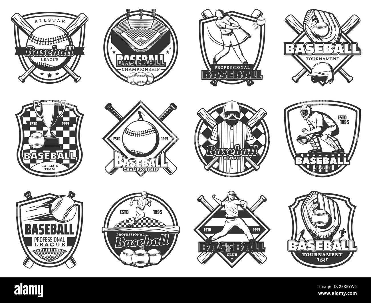 Baseball sport championship, softball team club badge and league ...