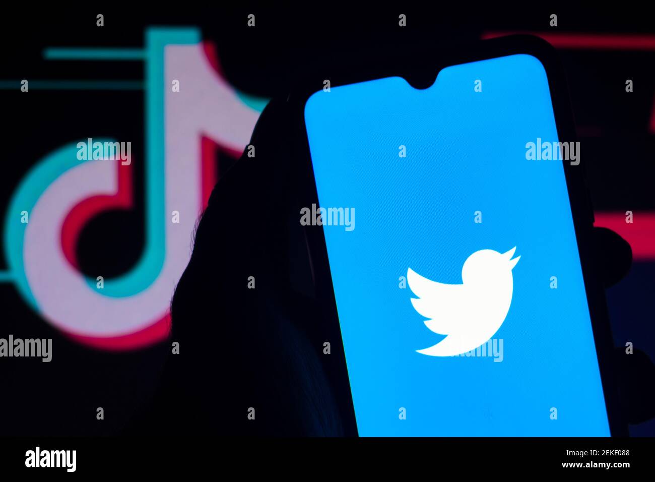 In this photo illustration the Twitter logo seen displayed on a ...