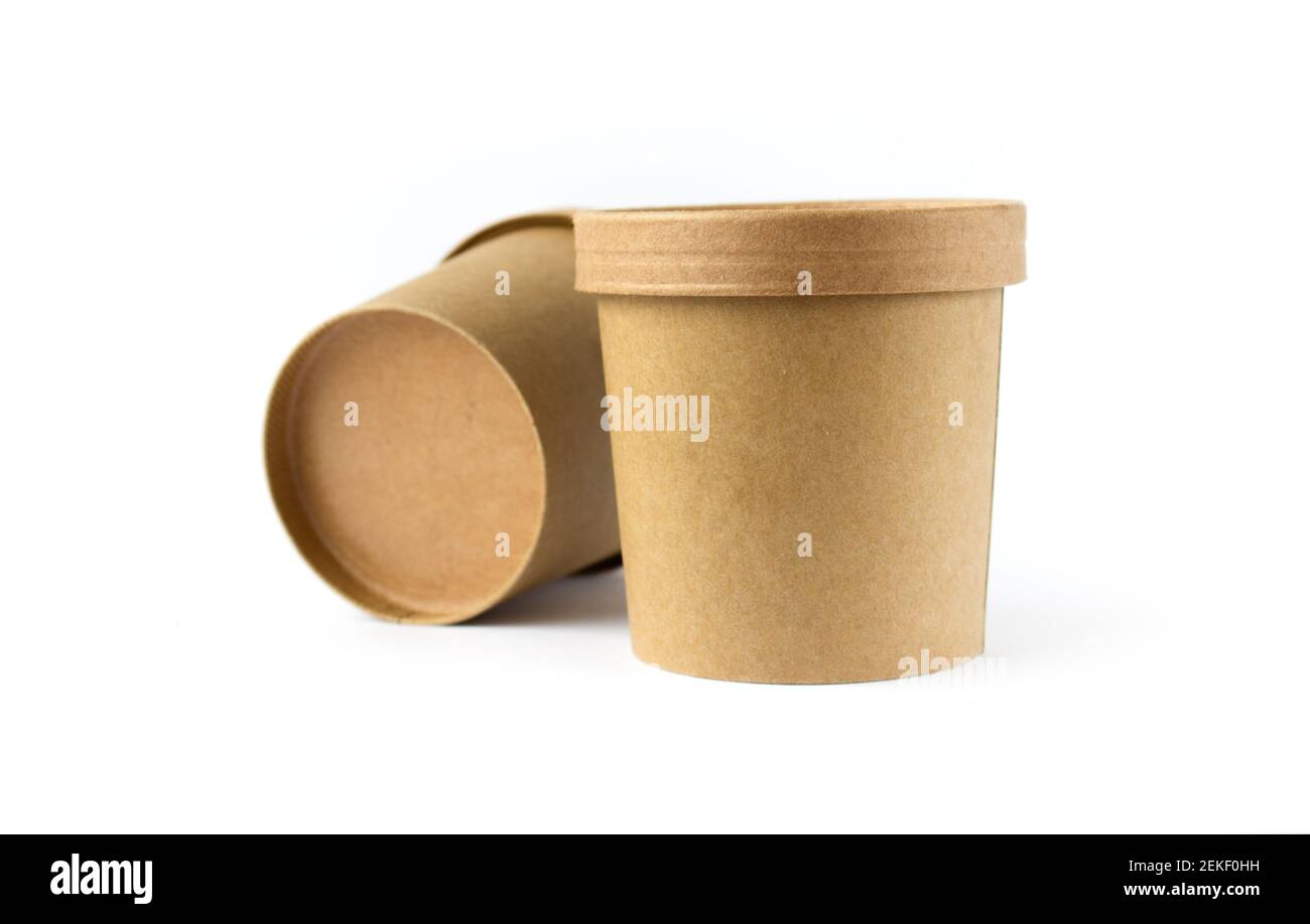 Eco-friendly carton cans for food, beverage and tea. Isolated with ...