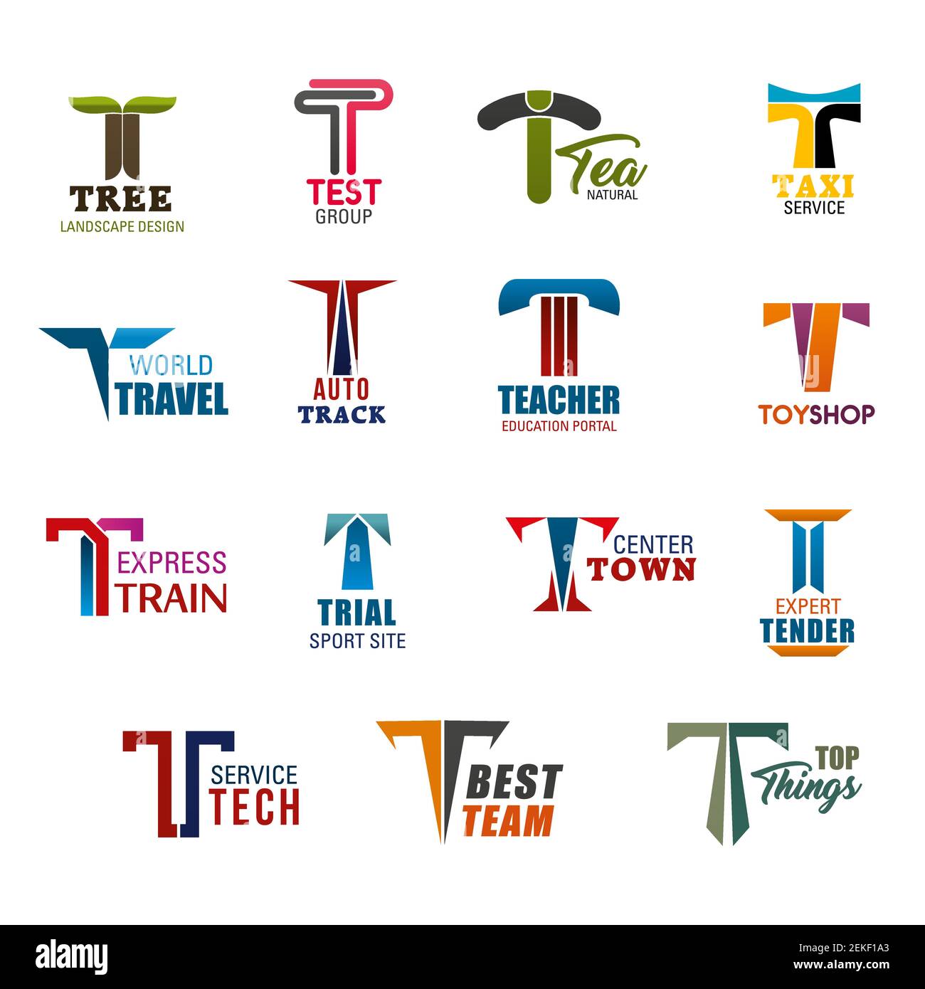 Letter T corporate identity icons for business industries. Tree and ...